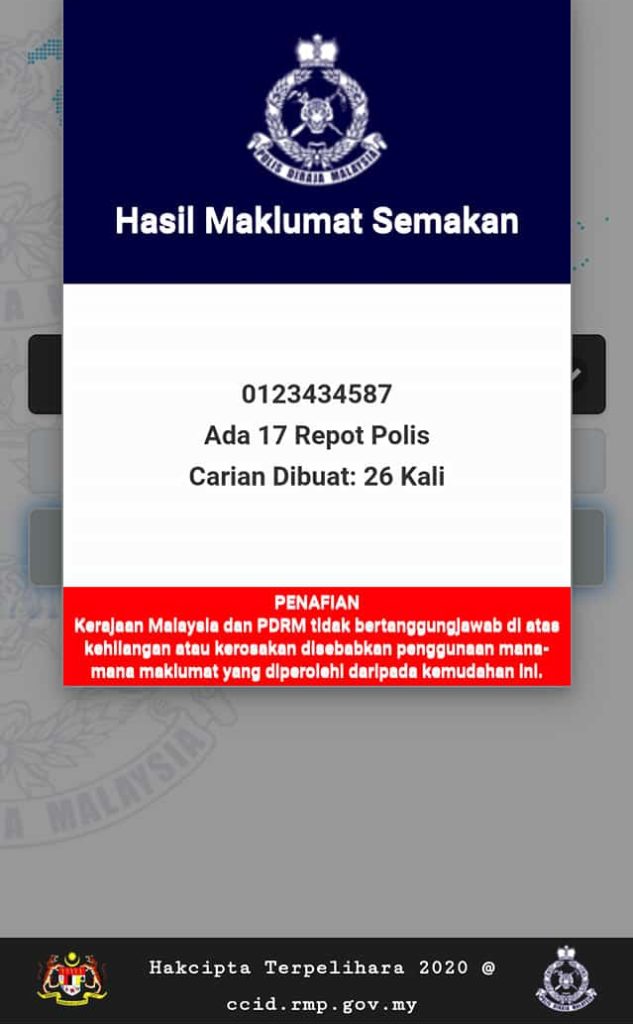 Cara Check No Telefon Scammer Online – PDRM 'Semak Mule'