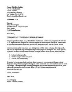 Contoh Surat Pengesahan Rekod Jenayah